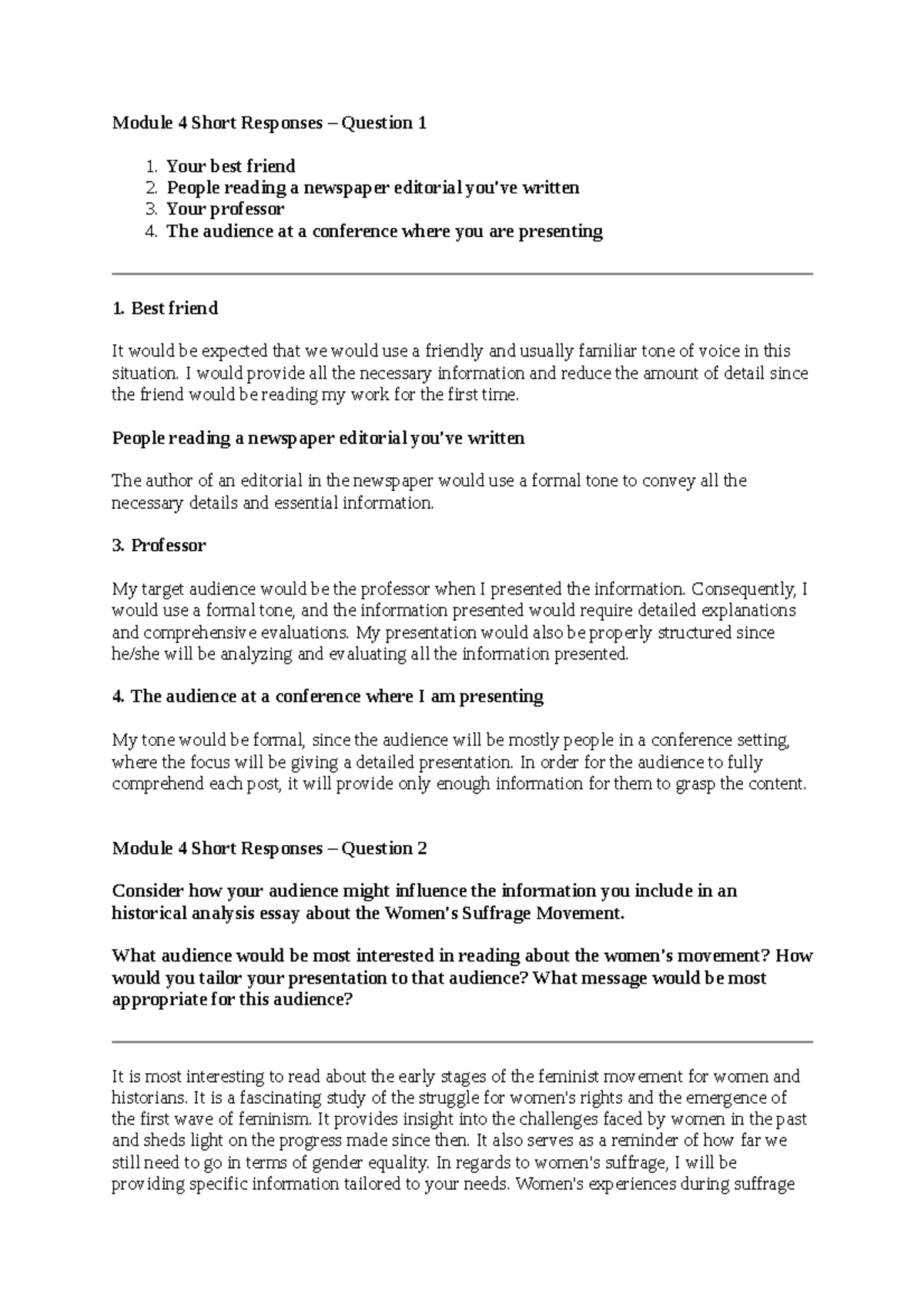 Module 4 short response - Module 4 Short Responses – Question 1 Your ...