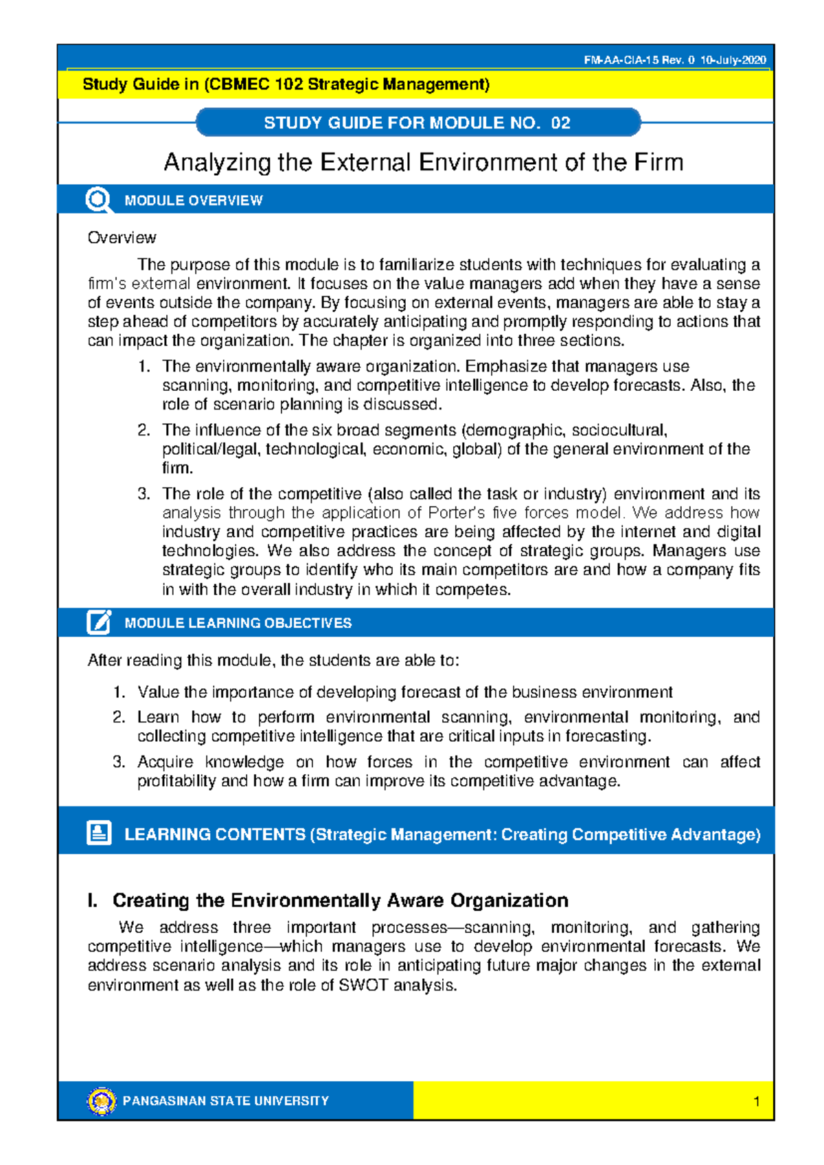 SOM ISO Study Guide 2 - Strategic management module 2 - PANGASINAN ...