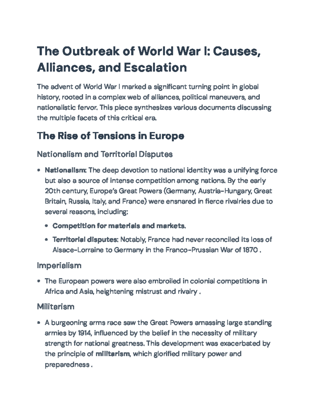 World War I: Causes, Alliances, and Escalation Overview - The Outbreak ...
