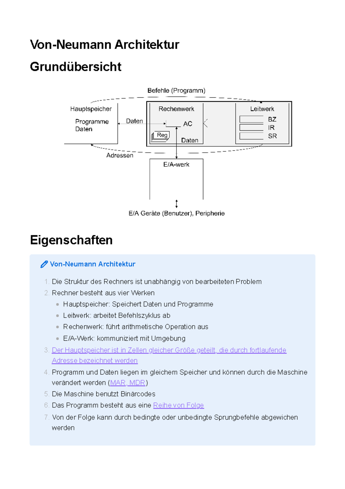 Von-Neumann Architektur - Von-Neumann Architektur Grundübersicht ...