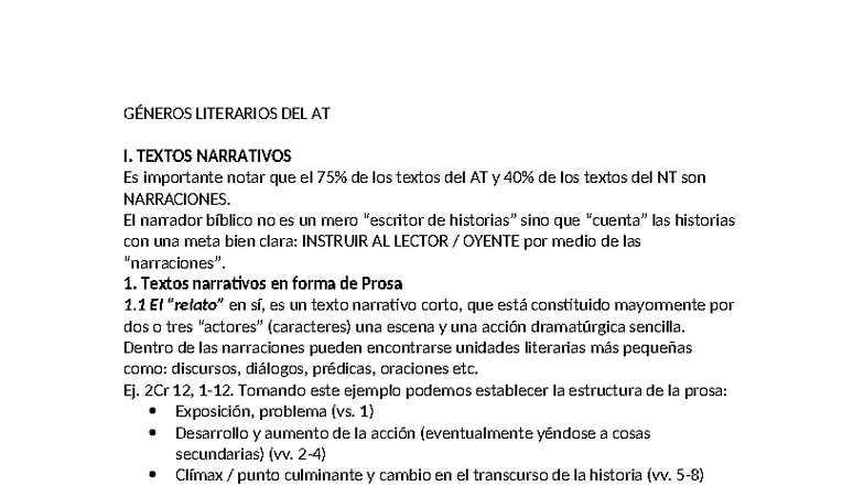 Géneros Literarios del AT I: Textos Narrativos y Legales - Studocu