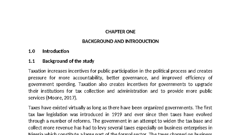 CHAPTER ONE: BACKGROUND AND INTRODUCTION ON TAXATION IMPACT ON SMEs ...