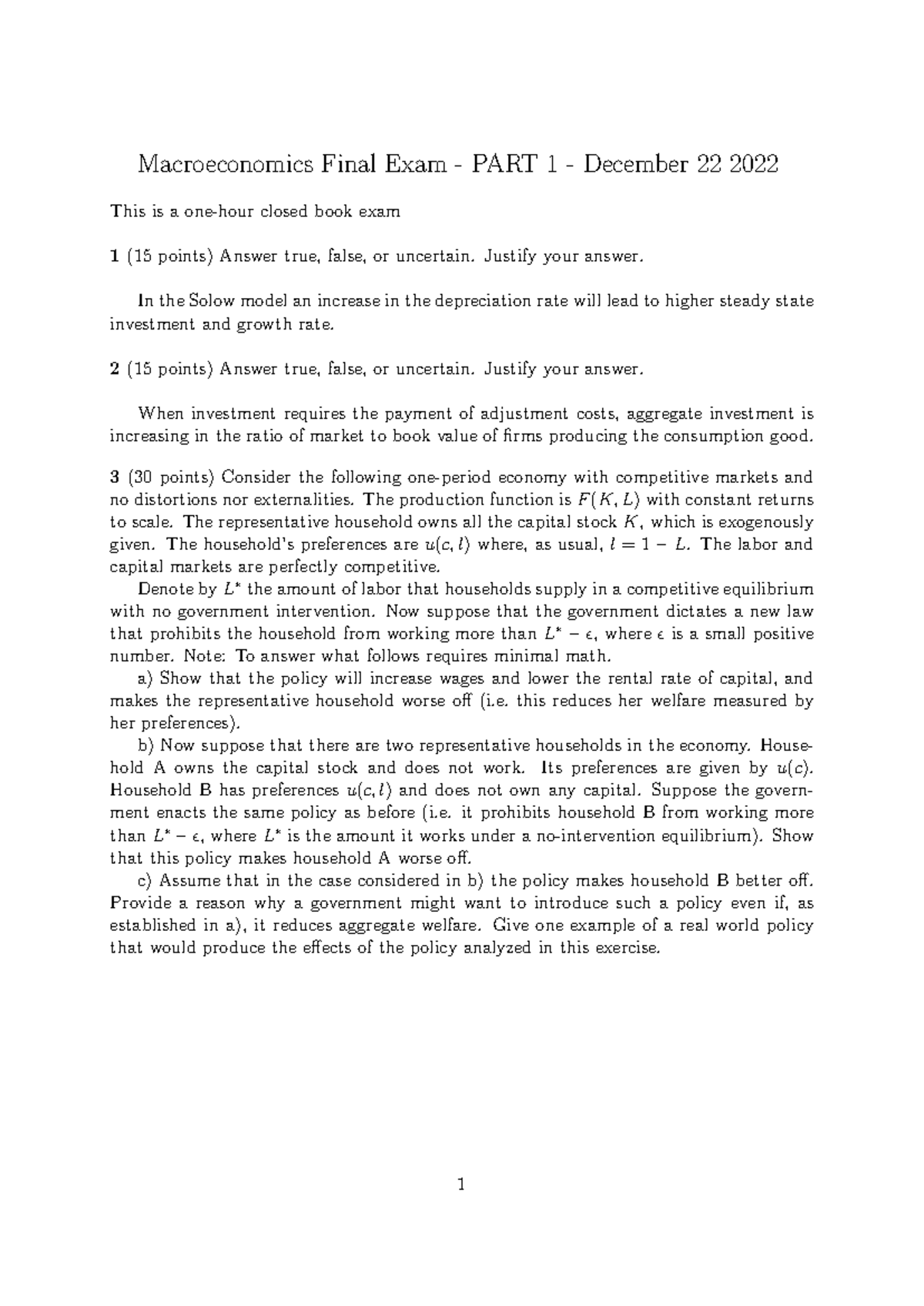 Macroeconomics Final Exam (MACRO 101) Part 1 - December 2022 - Studocu