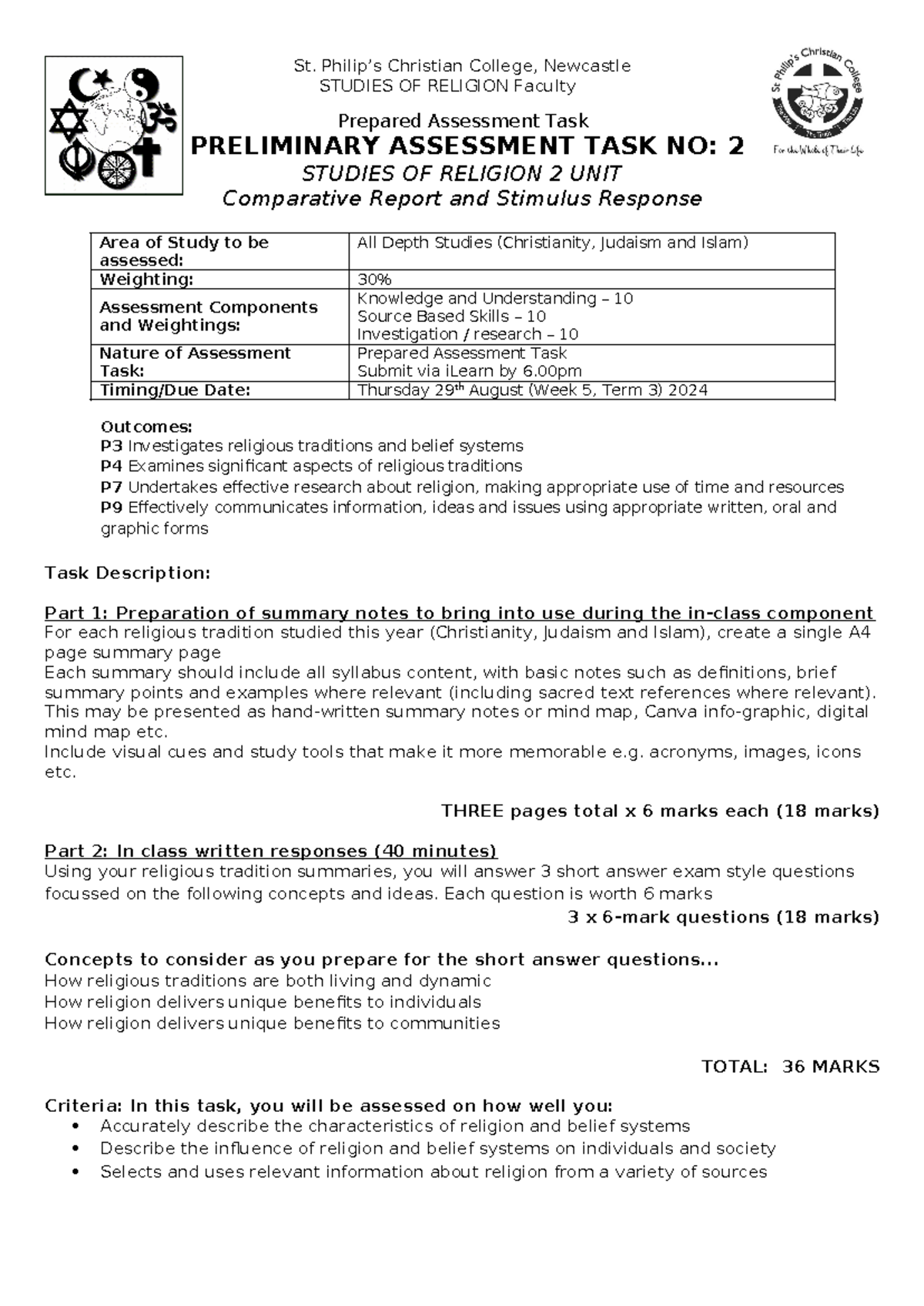 11 SOR 2 2024 Depth Studies Assessment: Comparative Report Guidelines ...