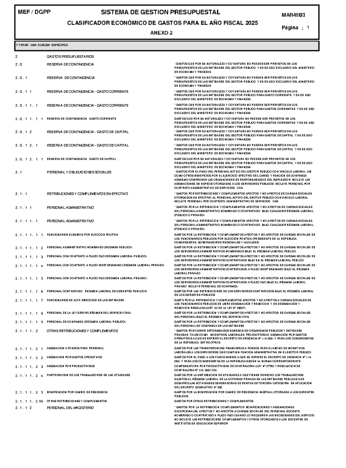 Clasificador Económico de Gastos 2025 - MEF / DGPP - Studocu