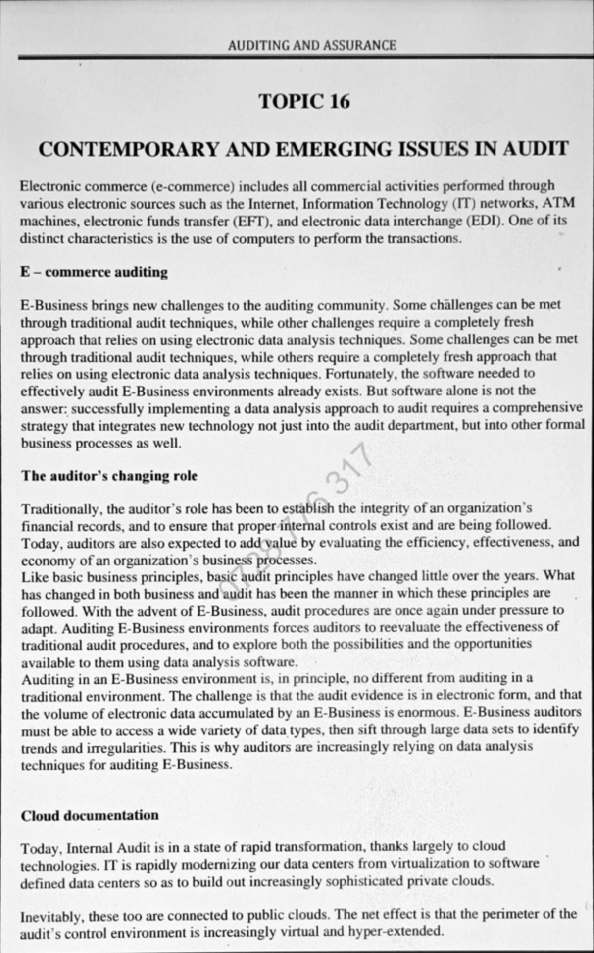Contemporary and Emerging Issues in Audit - AUDITING AND ASSURANCE ...