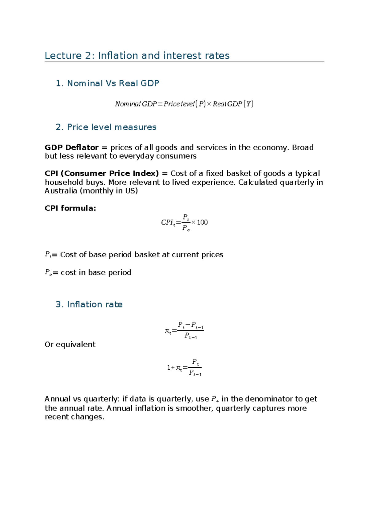 Macro Notes Wk 5-12: Inflation, Interest Rates, and Economic ...