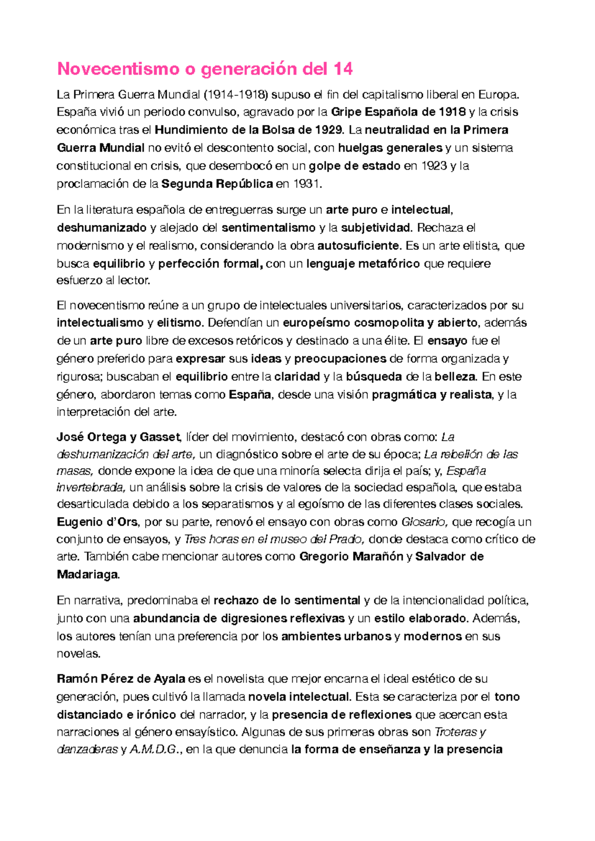 Novecentismo y Generación del 14: Contexto Literario y Social en España ...
