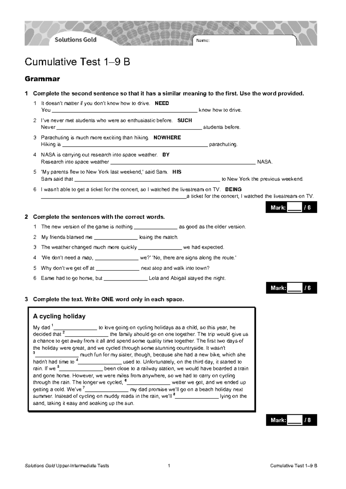 Cumulative Test B Grammar & Vocabulary Solutions U1-9 - Studocu