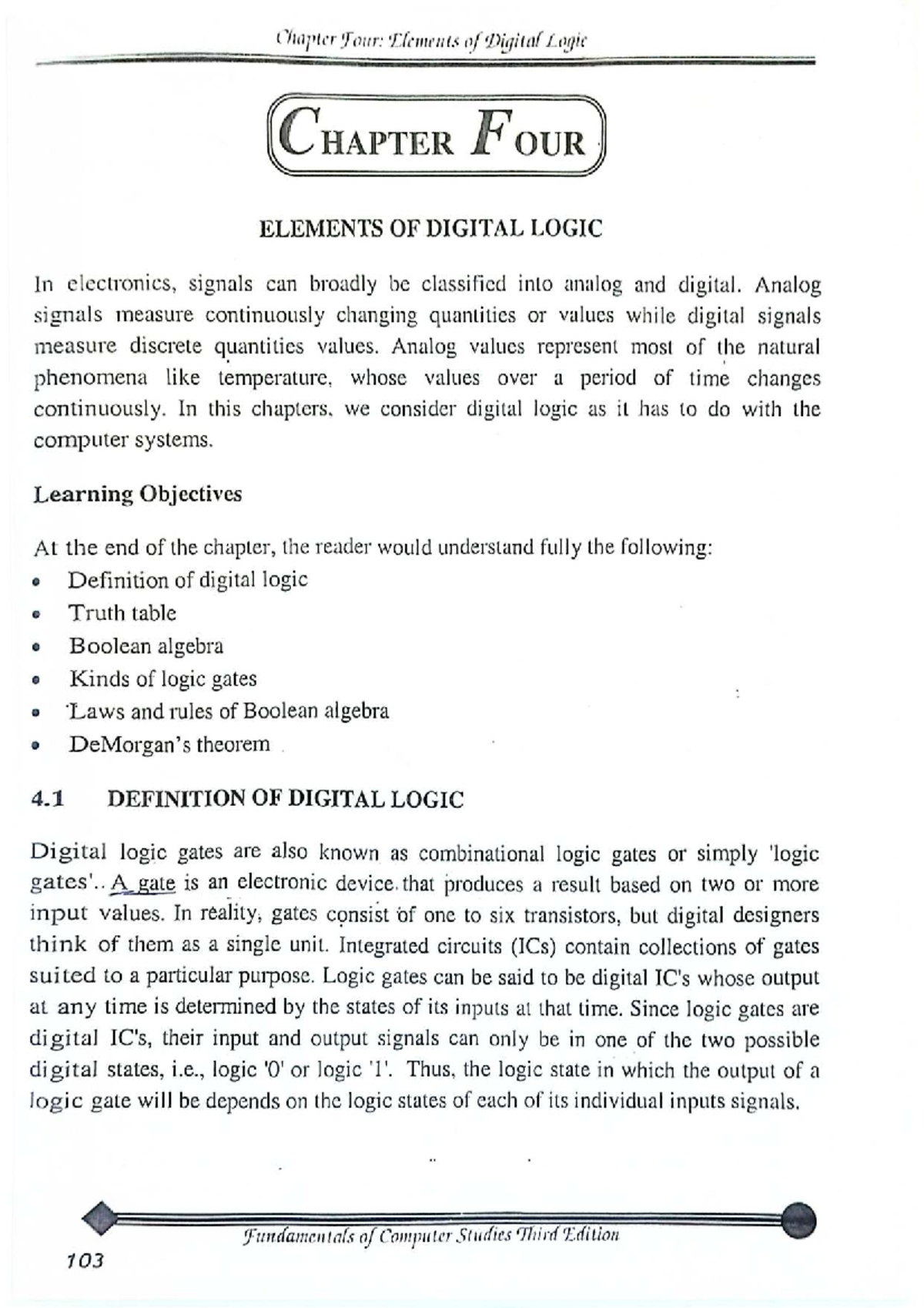Chapter 4: Elements of Digital Logic - Logic Gates Overview - Studocu
