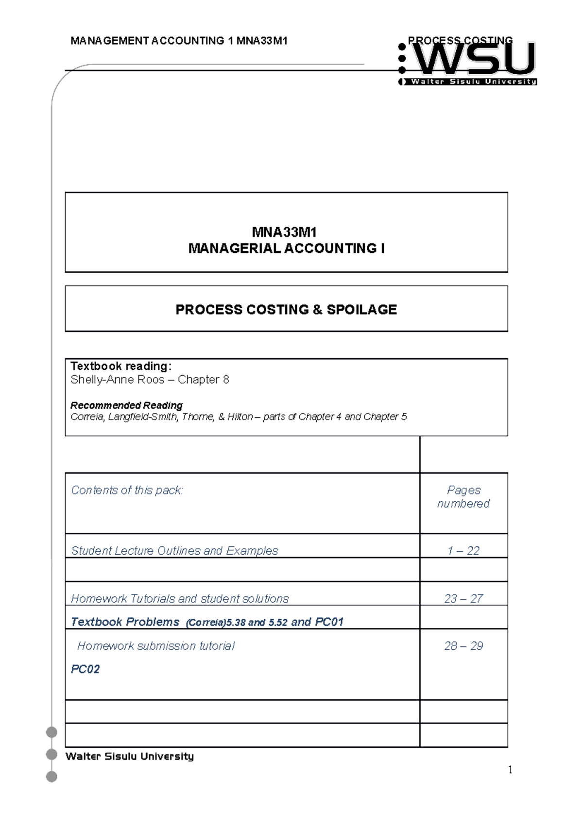 MNA33M Managerial Accounting I: Process Costing & Spoilage Notes - Studocu