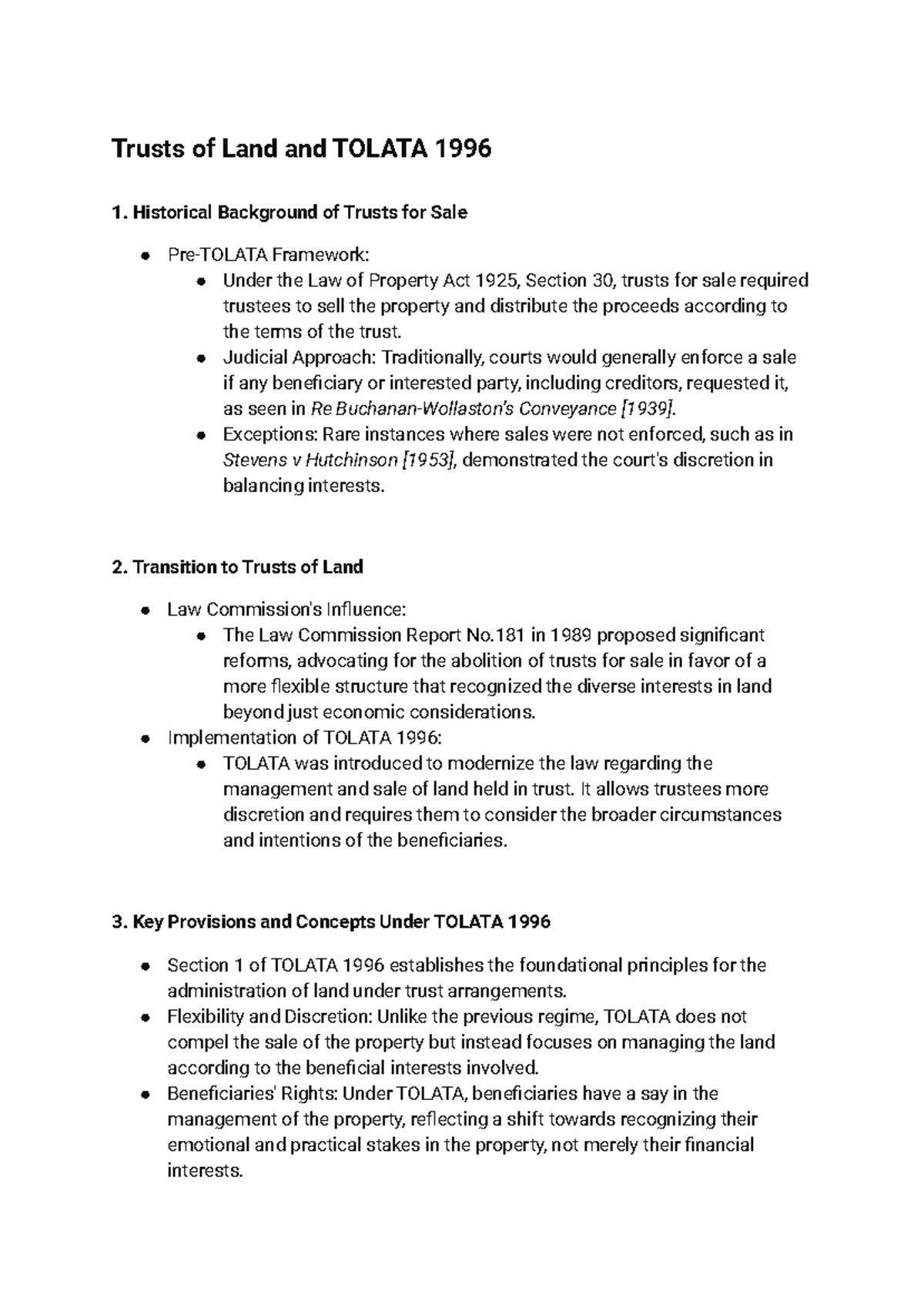 Trusts of Land and TOLATA 1996 Overview (LAND L9) - Studocu