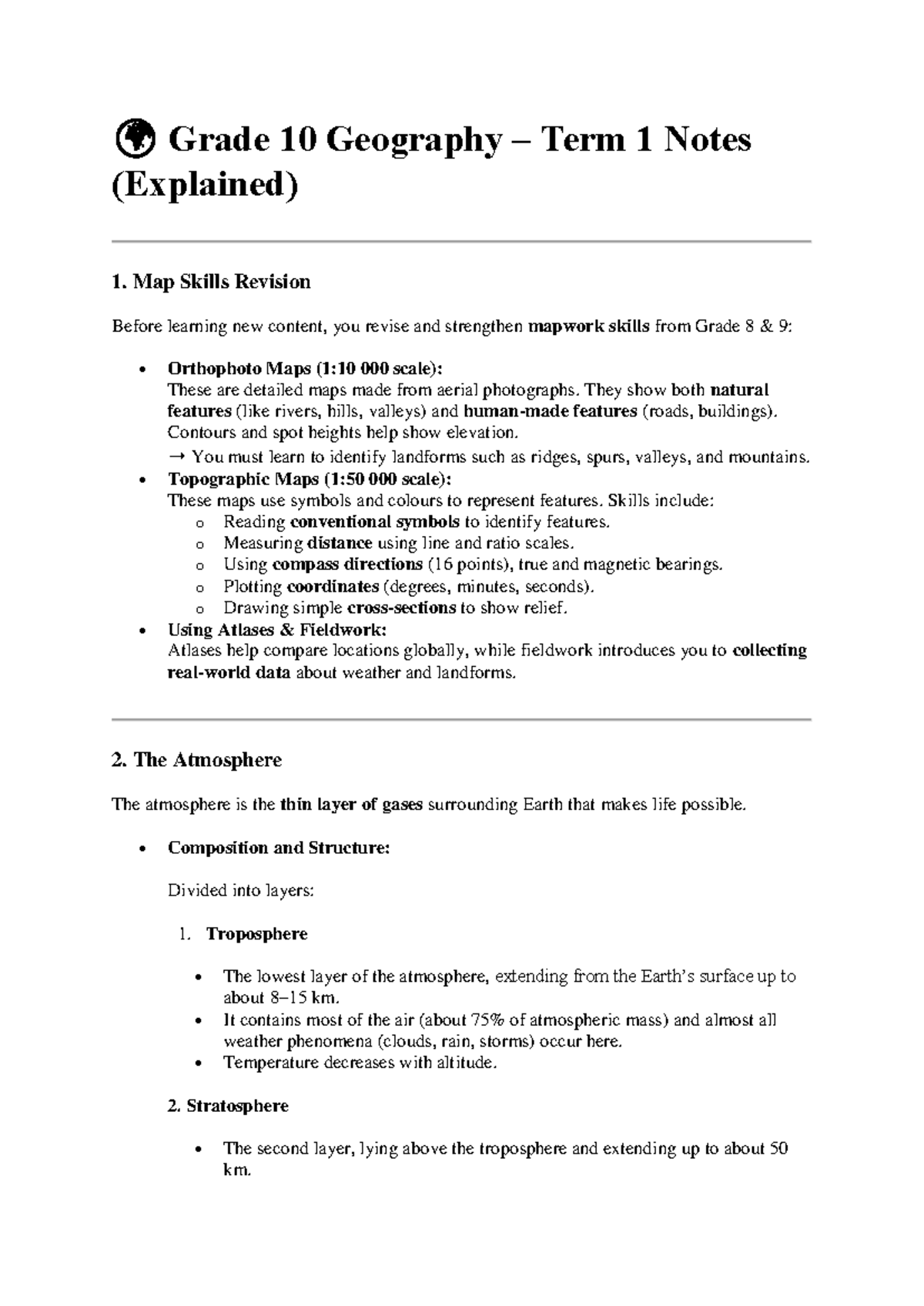 Grade 10 Geography Term 1 & 4 Notes (Detailed Overview) - Studocu