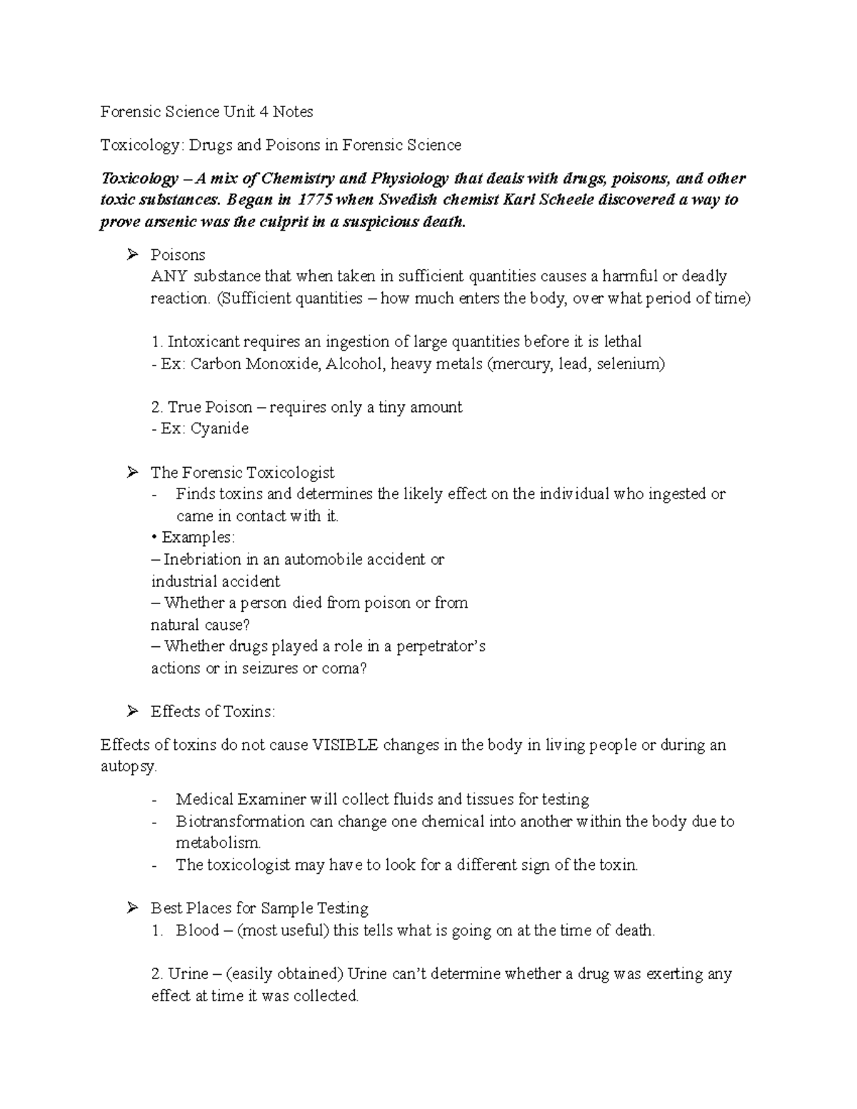 Forensic Science Unit 4 Notes - Forensic Science Unit 4 Notes ...