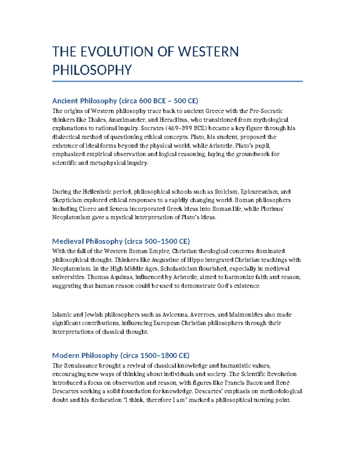 PHIL 101: The Evolution of Western Philosophy Overview - Studocu