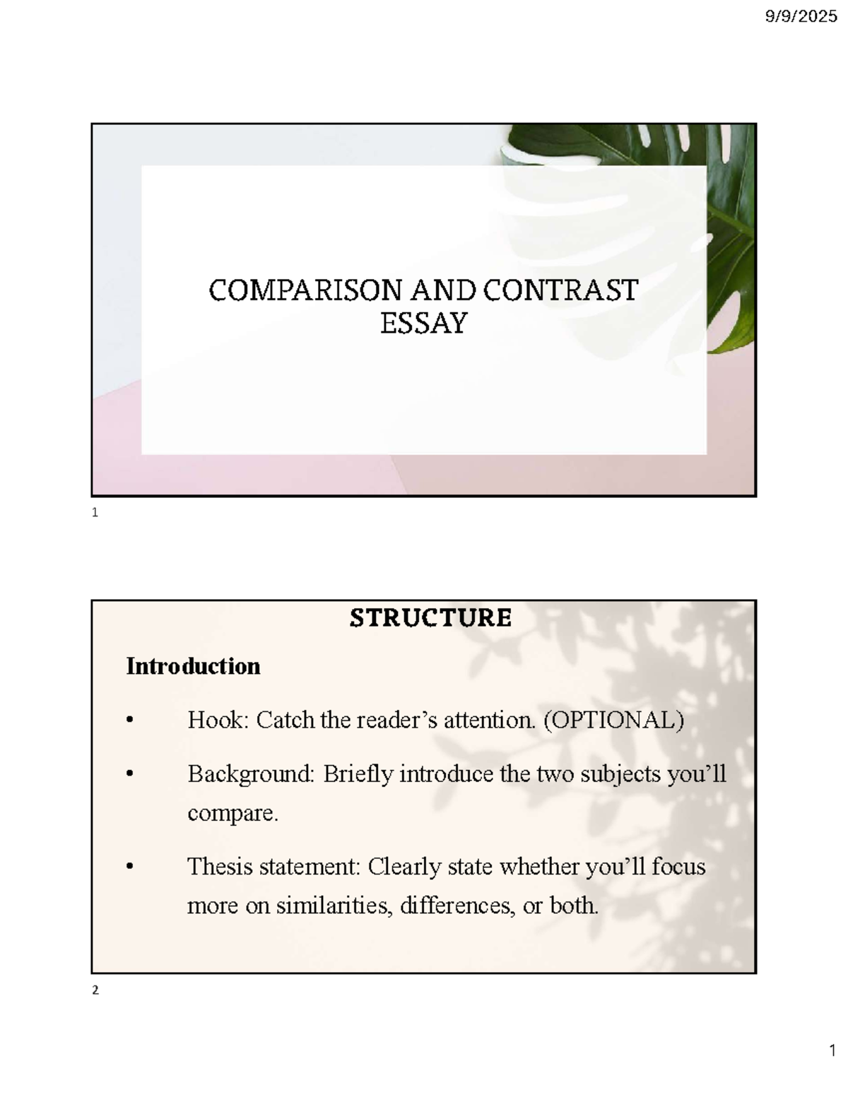 ENG 101: Comparison and Contrast Essay Structure Guide - Studocu