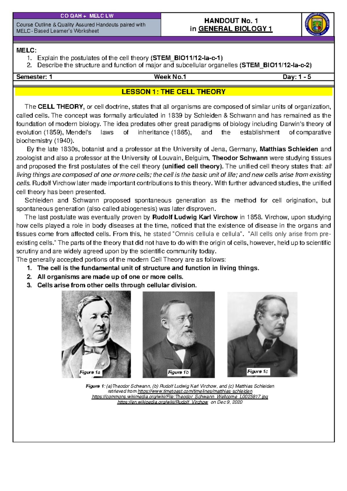 Week-1-Cells - NE NAWANNSADad - CO QAH + MELC LW HANDOUT No. 1 in ...