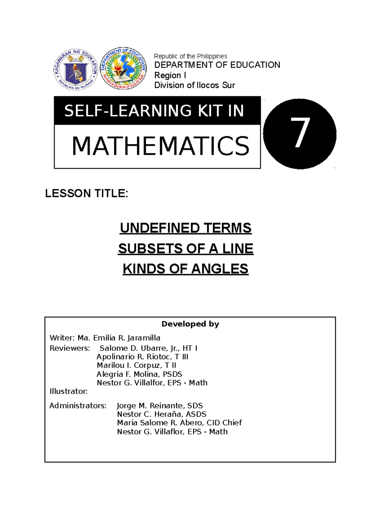 MATH7 SLK Q3 WK1 Mejaramilla final - LESSON TITLE: UNDEFINED TERMS ...