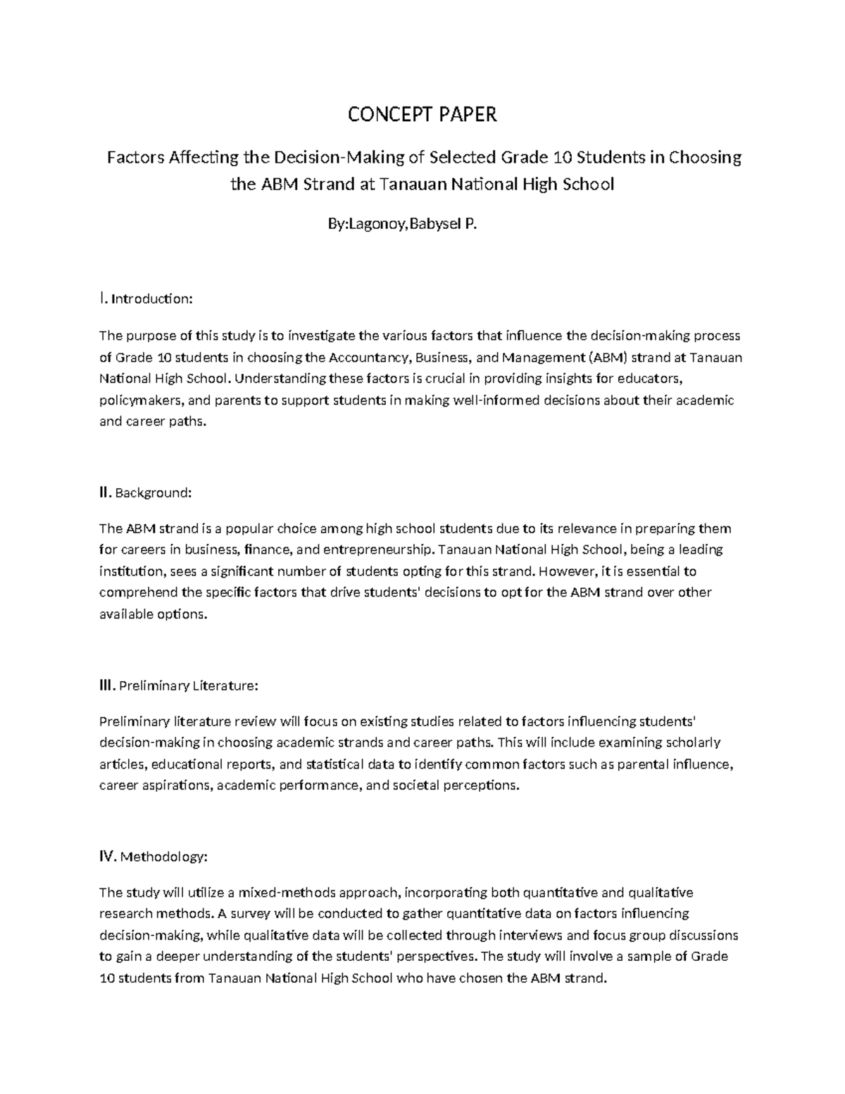 EAPP - Concept Paper: Influencing Factors in ABM Strand Choice - Studocu