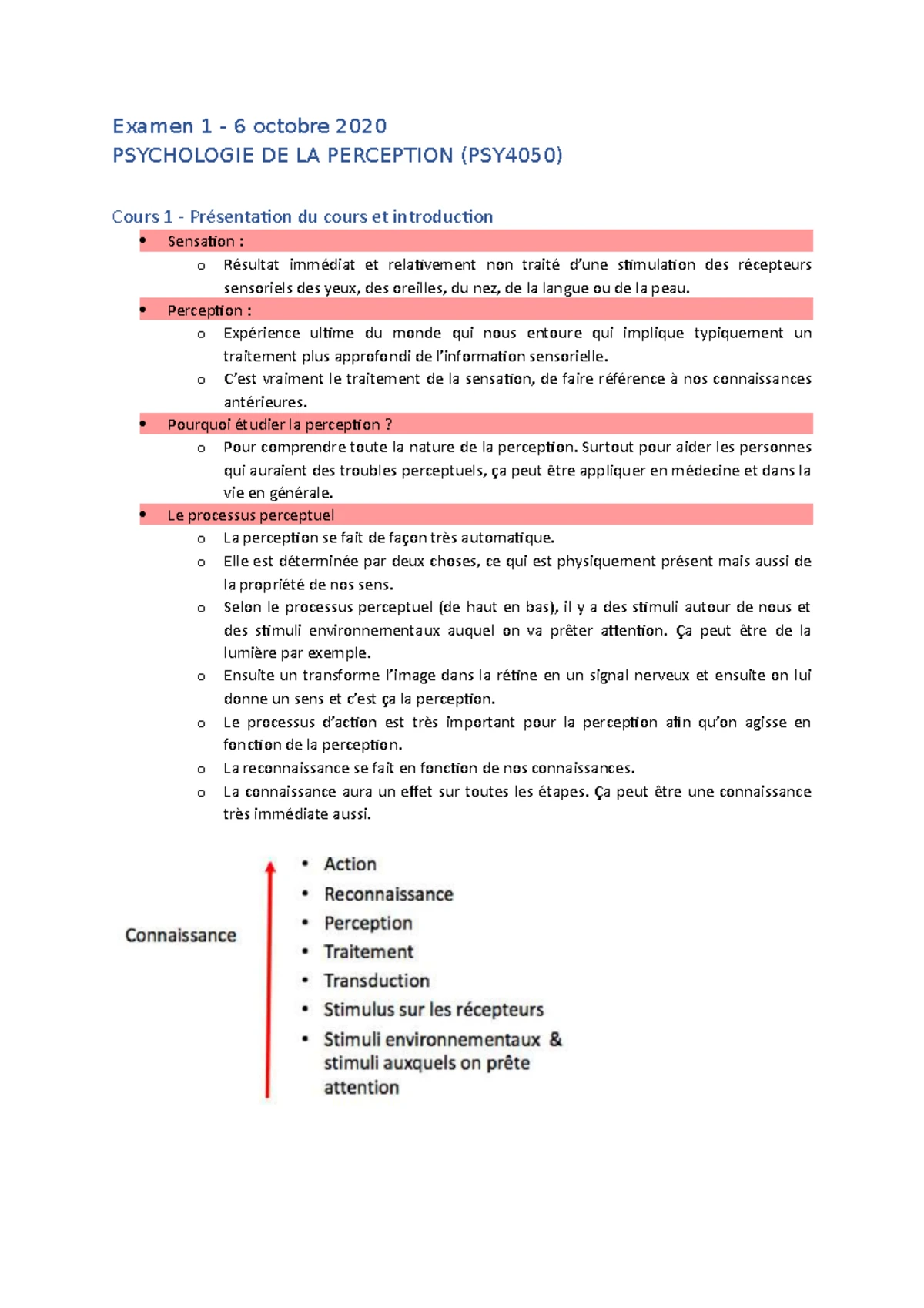 Résumé Examen 1 - PSY4051 Psycho de la Perception - Studocu
