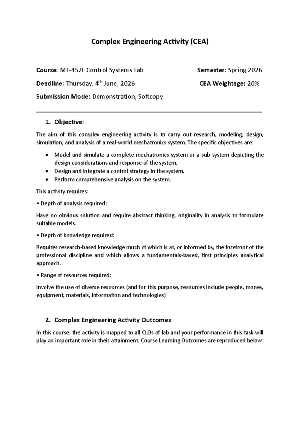 CEA Control Systems Lab: Mechatronics PID Implementation Guide - Studocu