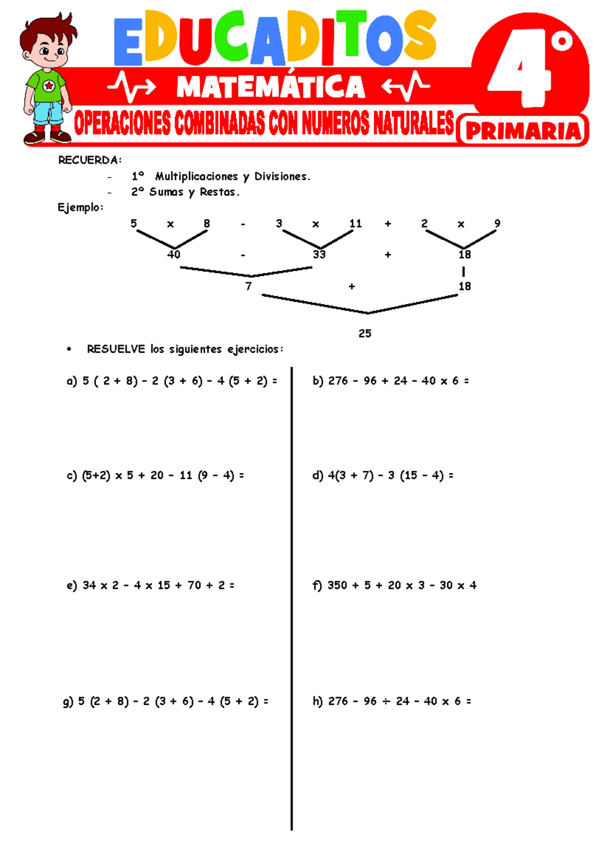 Ejercicios De Matematicas Para 4to Grado