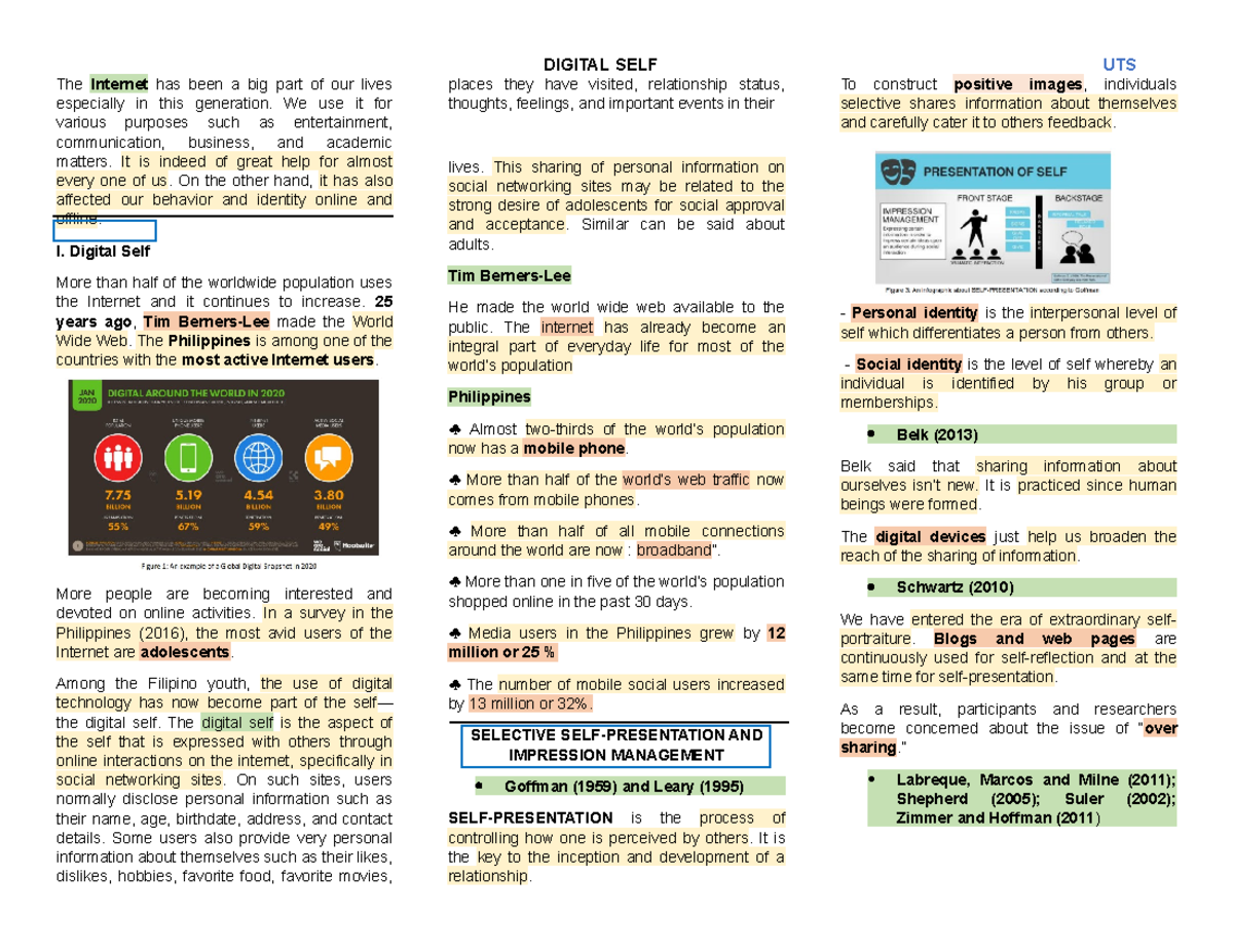 Digital SELF - Lecture Notes on Online Identity and Behavior - Studocu