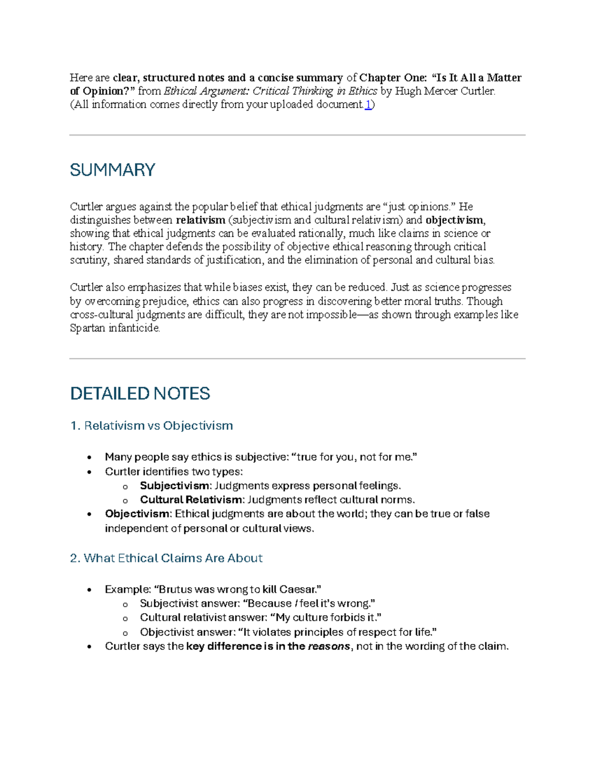 Moral Ethics Notes: Summary & Analysis of Chapter 1 (ETH 101) - Studocu