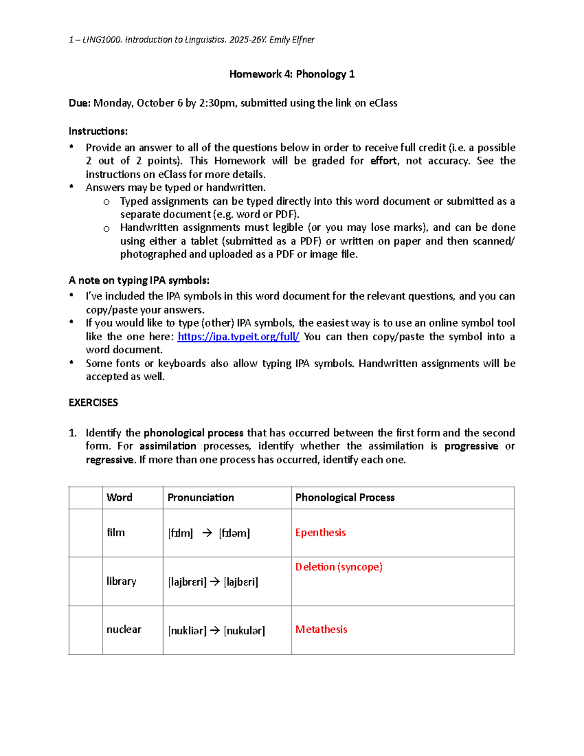 Homework 4: Phonology 1 Analysis and Exercises - Studocu