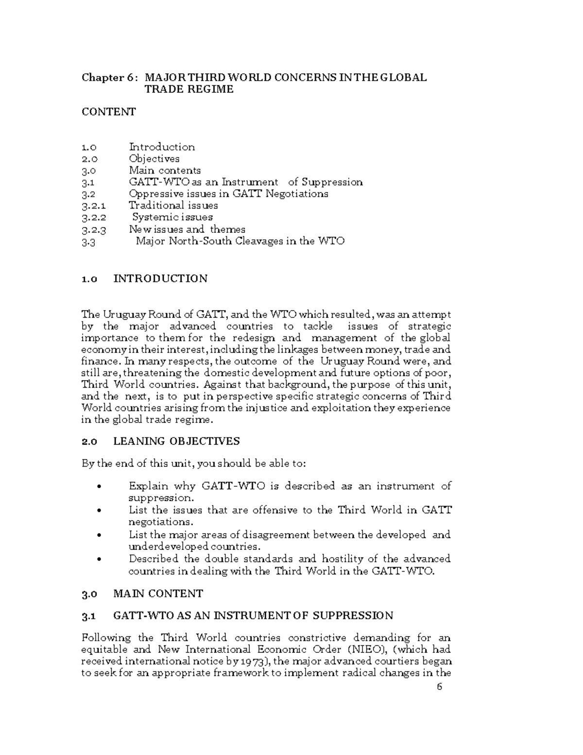 IBT Chapter 6 - Chapter 6: MAJOR THIRD WORLD CONCERNS IN THE GLOBAL TRADE REGIME CONTENT 1 - Studocu