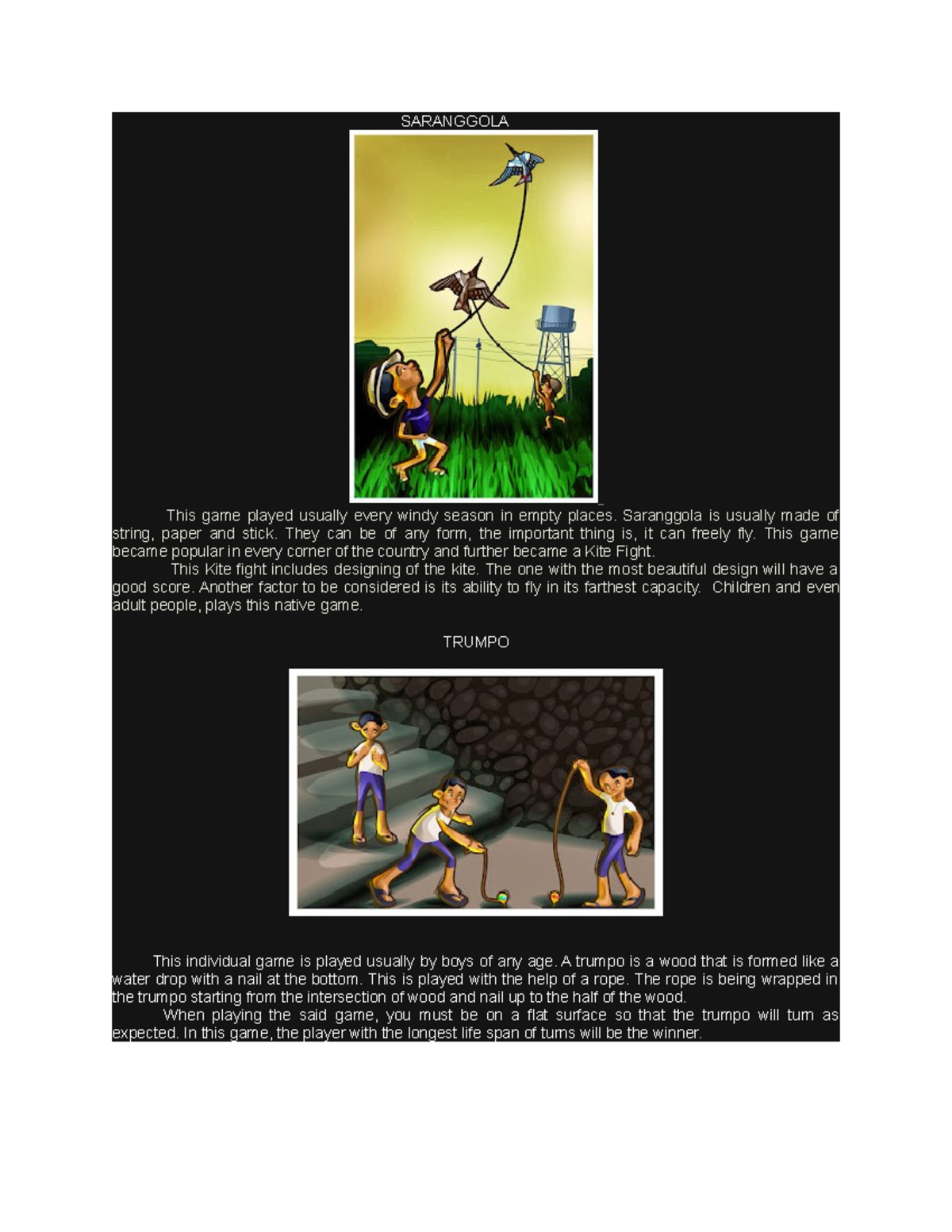 Traditional Games: Saranggola and Trumpo Activities - Studocu