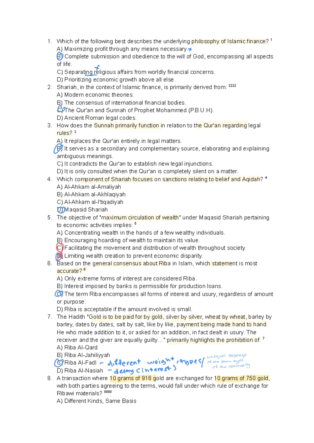 C1 MCQ - Islamic Finance Philosophy and Principles Exam Questions - Studocu