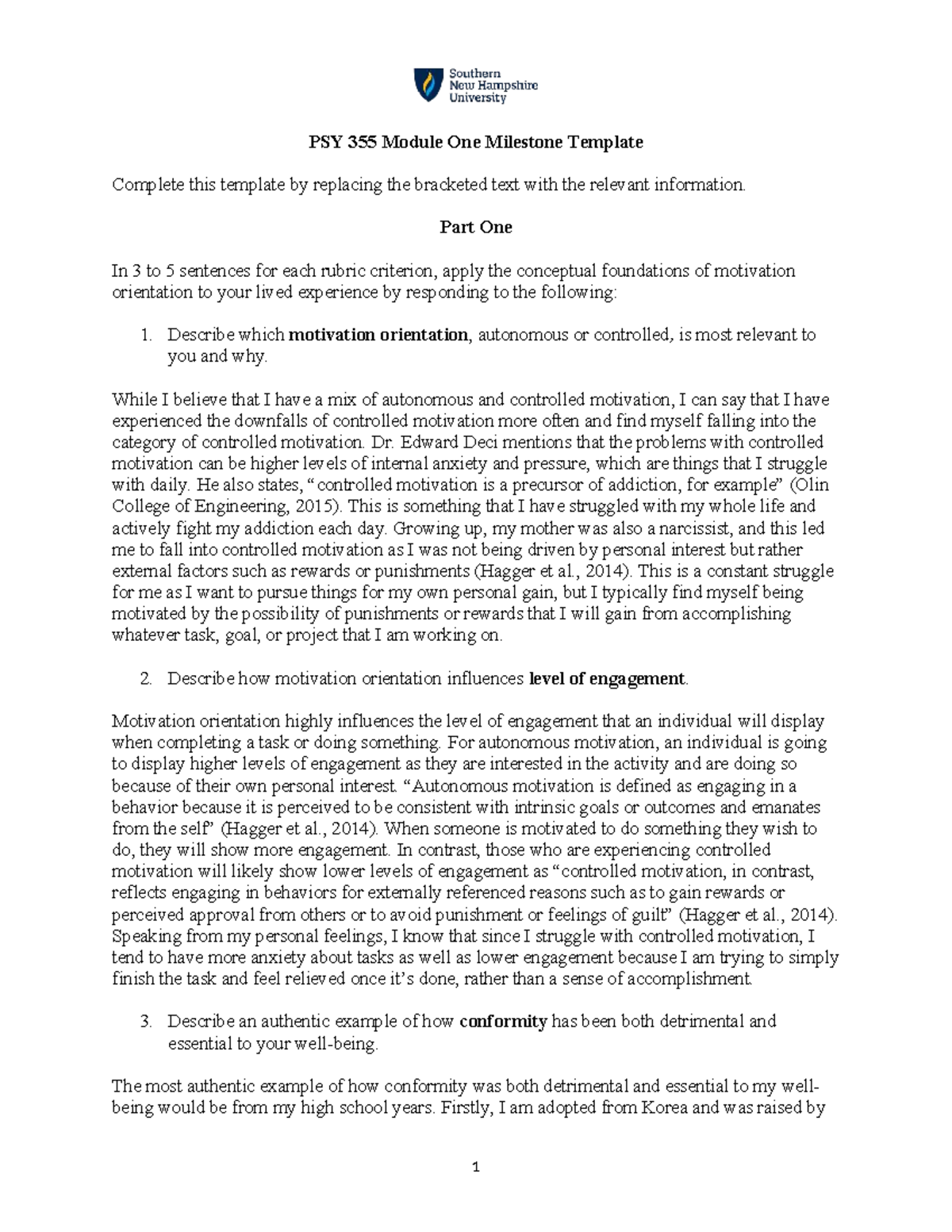 PSY 355 Module One Milestone: Exploring Motivation Orientation - Studocu