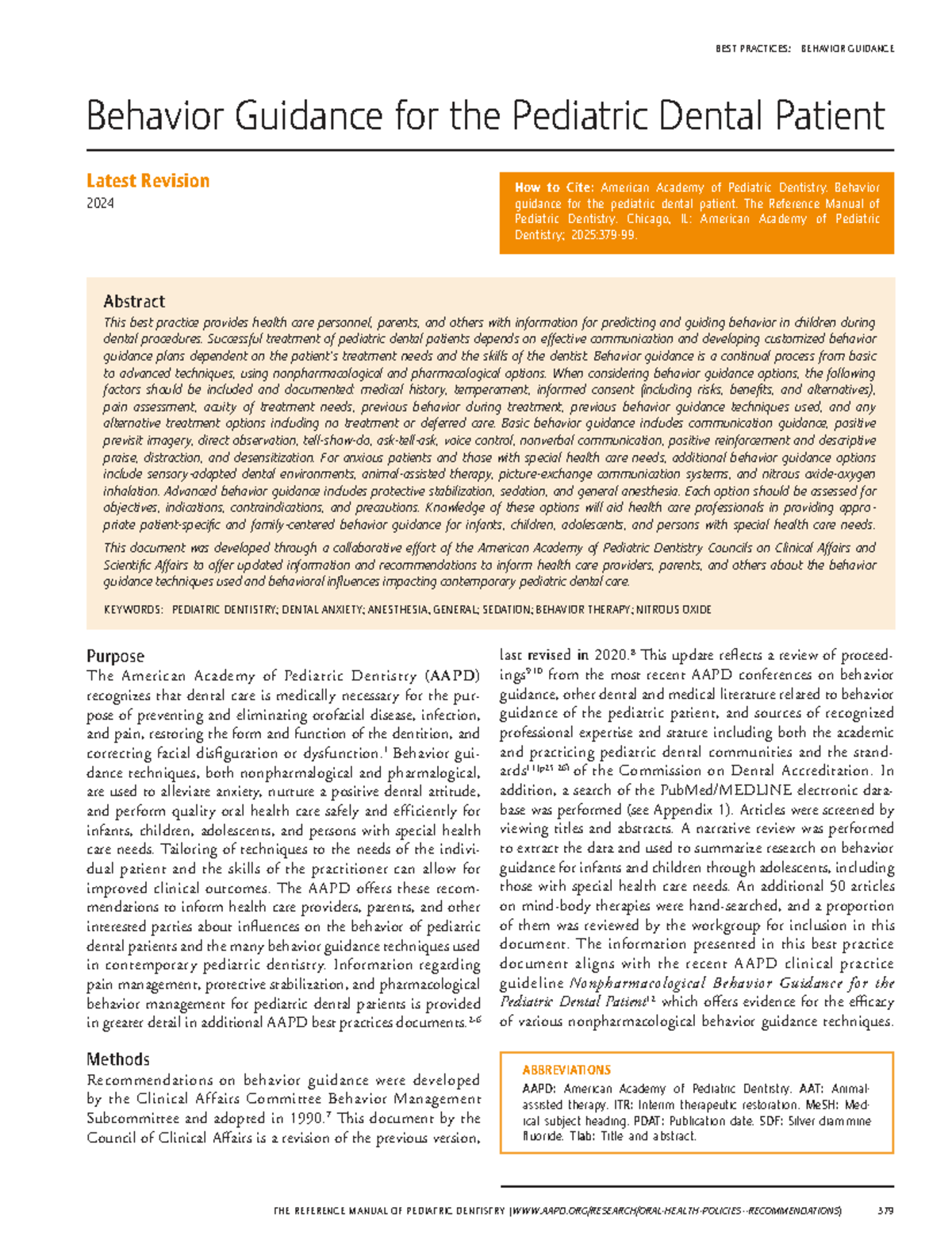 BEST PRACTICES IN PEDIATRIC DENTISTRY: BEHAVIOR GUIDANCE (AAPD 2024 ...