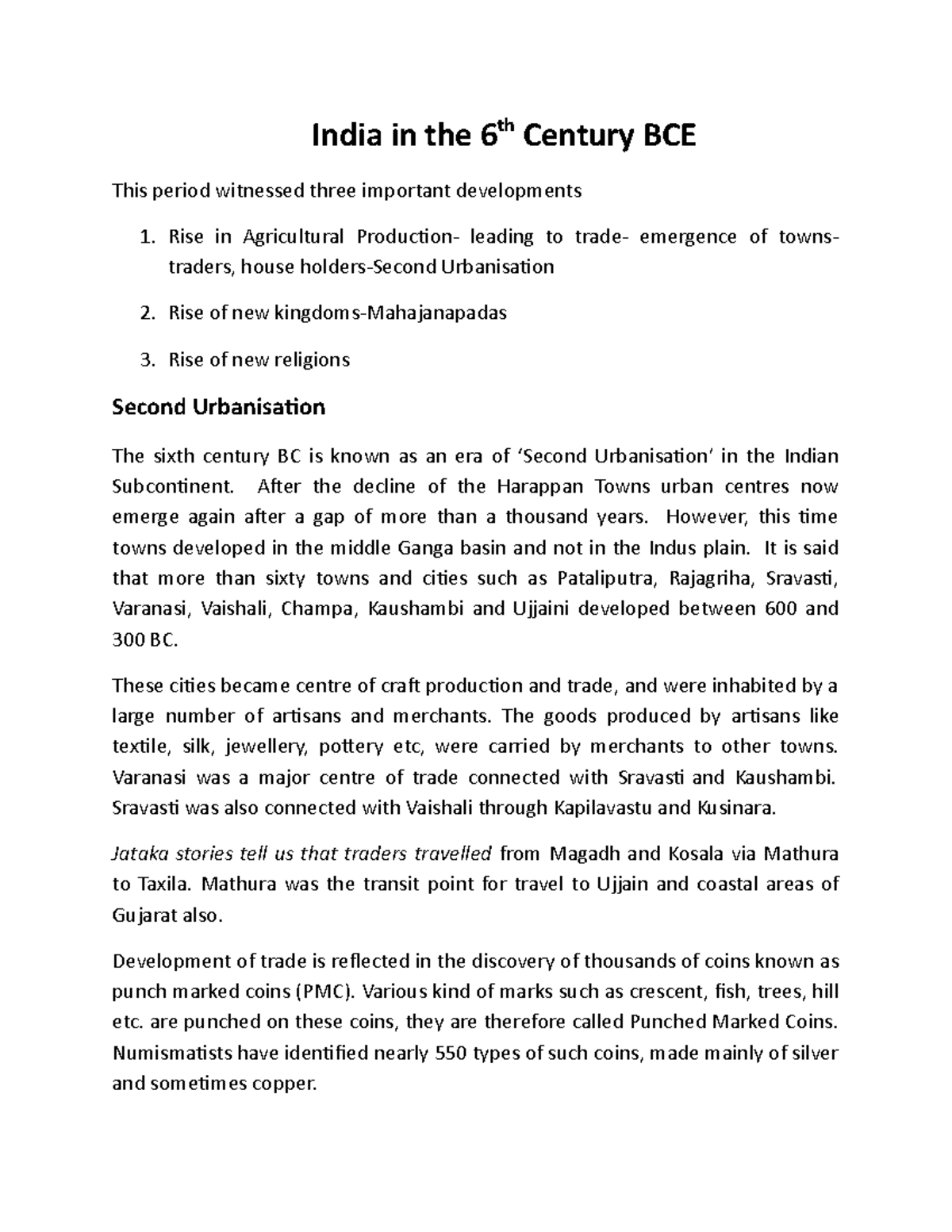 India in the 6th Century BCE - 1st SEMESTER Summary Notes - Studocu