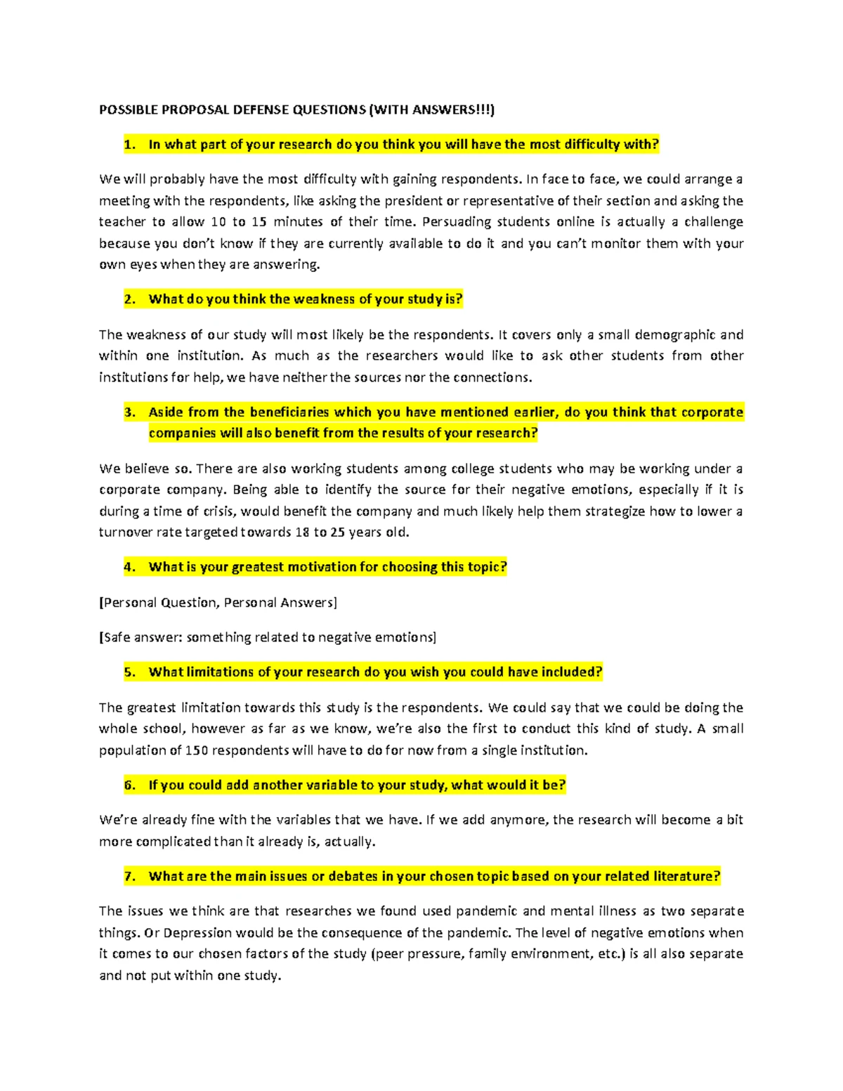 Possible questions for title defense - 1. Why did you choose this topic ...