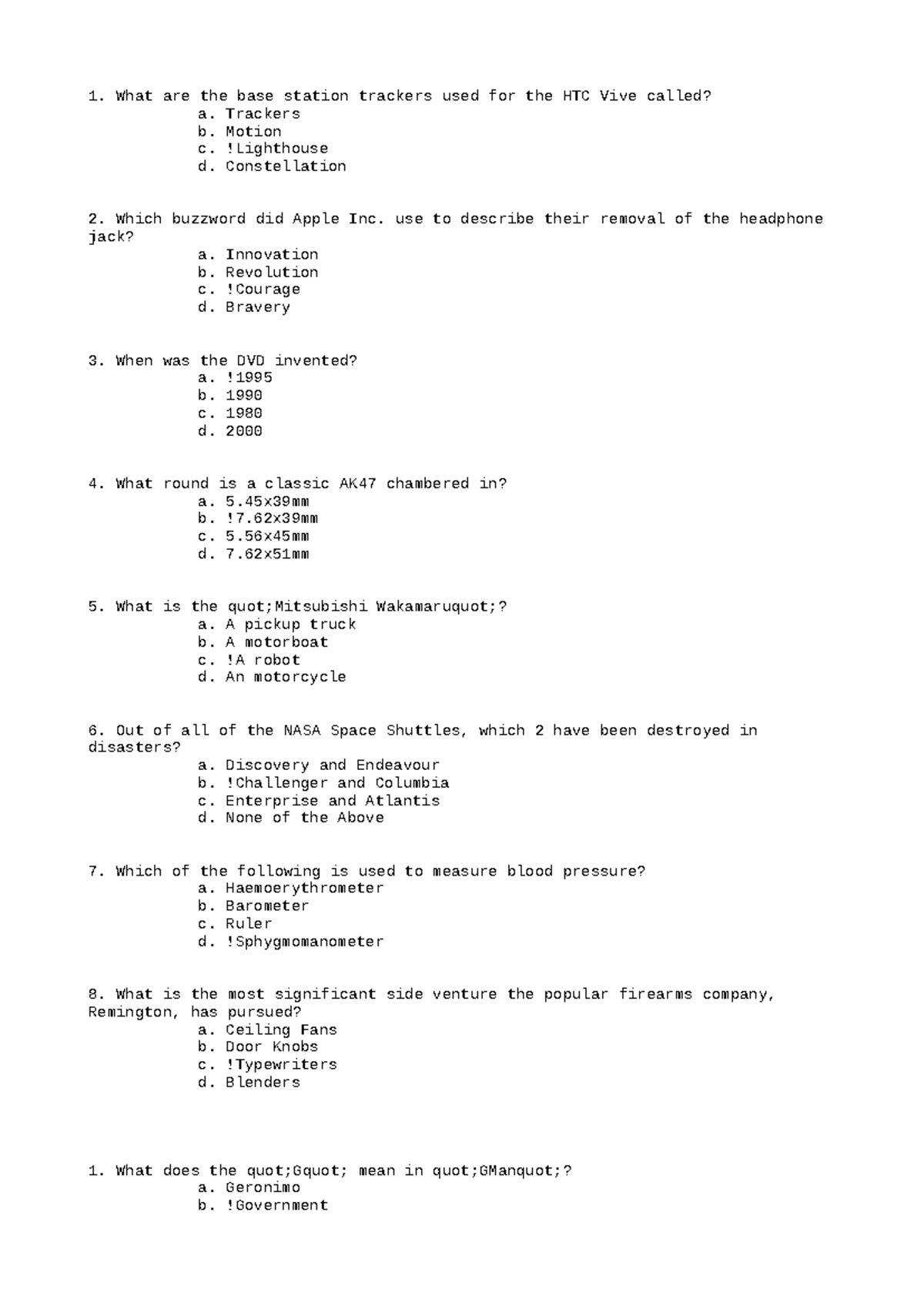 CPE165 HW Fall 2023: Quiz on Technology and General Knowledge - Studocu