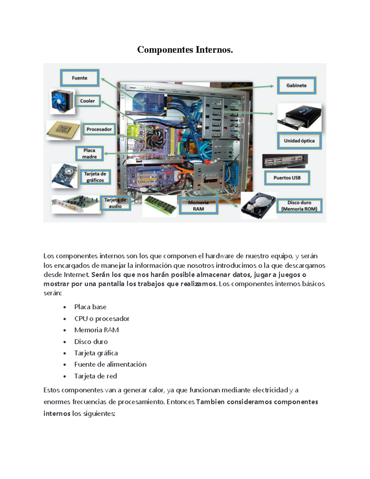 Componentes Internos de la computadora - Componentes Internos. Los ...