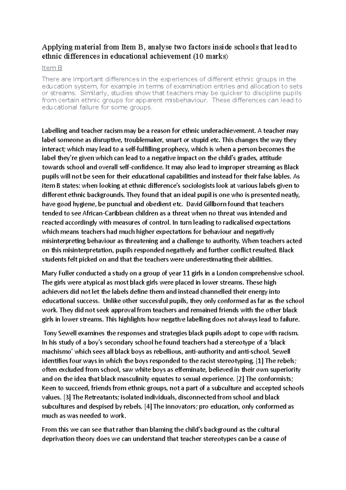Ethnic Differences in Educational Attainment: Socio-Internal Factors ...