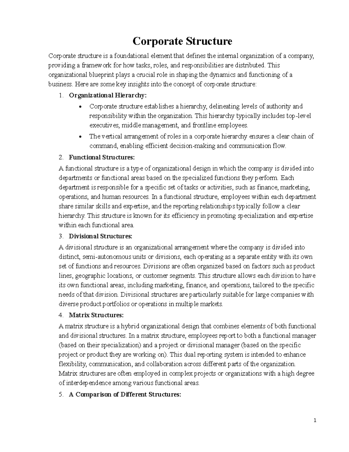Corporate Structure Overview: Key Insights and Implications - Studocu