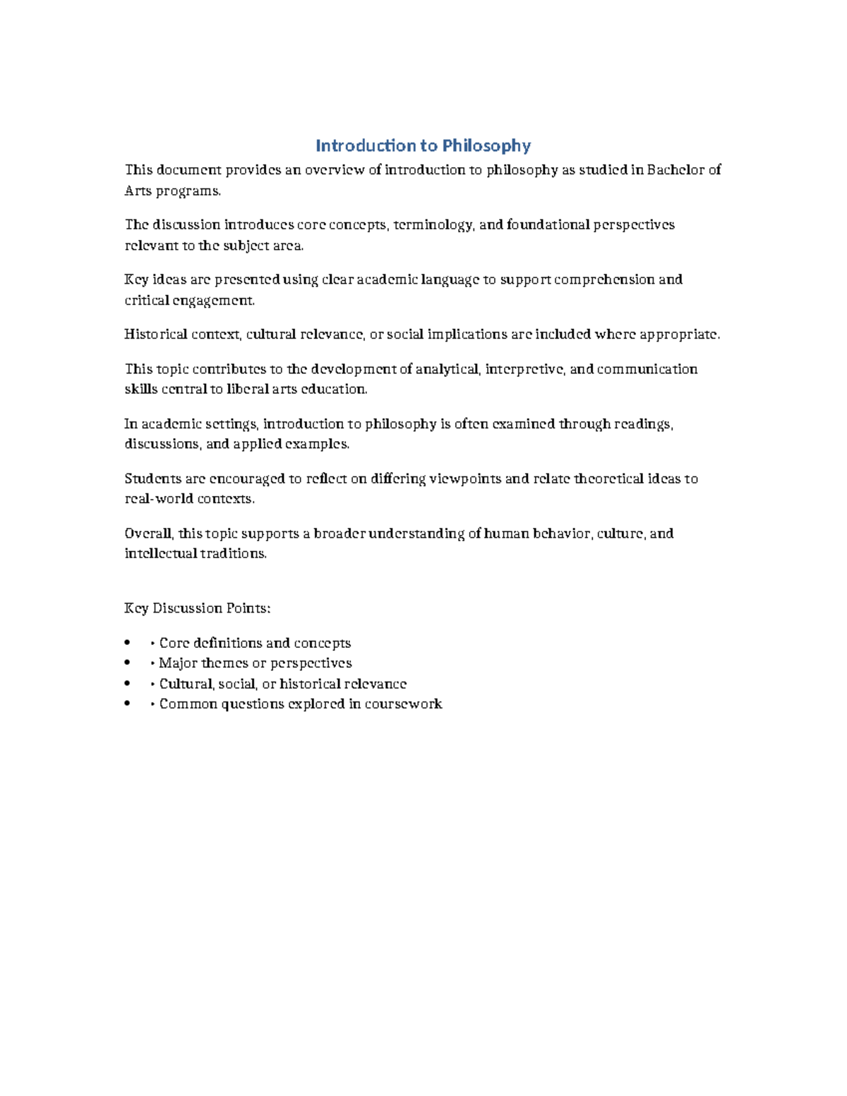 Introduction to Philosophy: Key Concepts & Perspectives in BA Programs ...