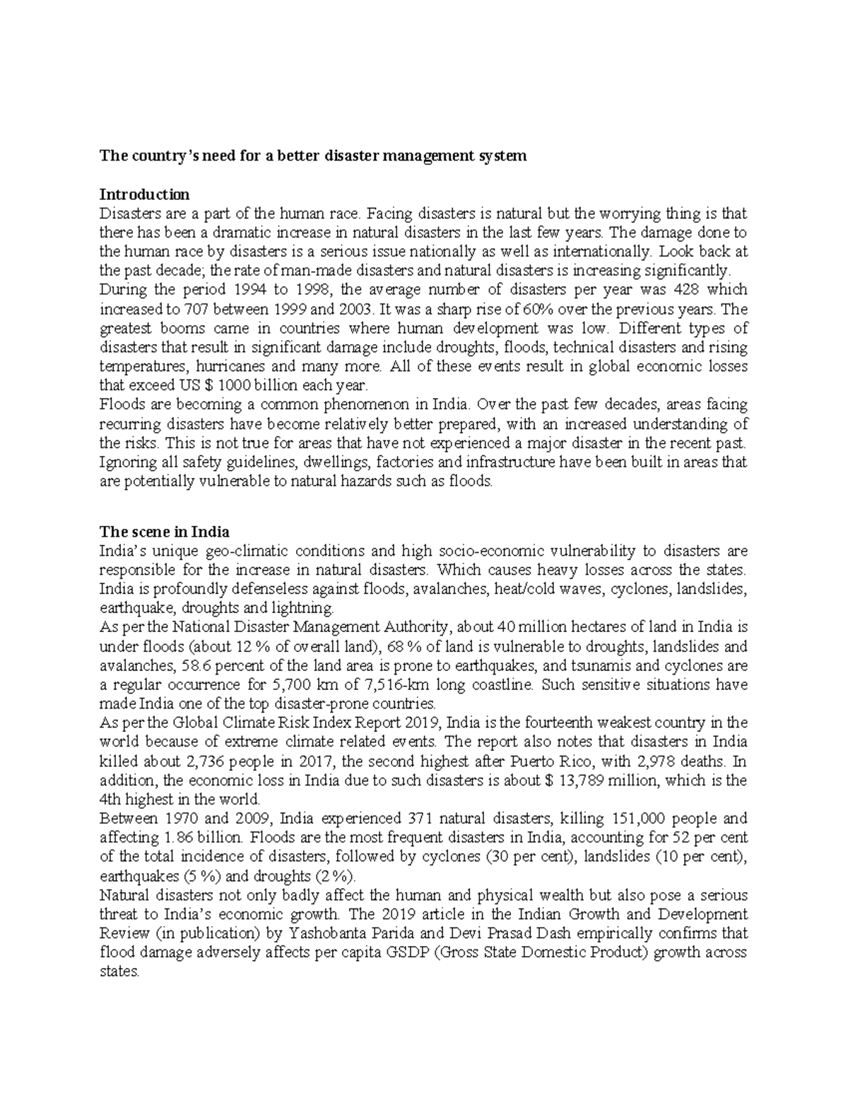 Disaster Management System Improvement: A Critical Analysis - Studocu