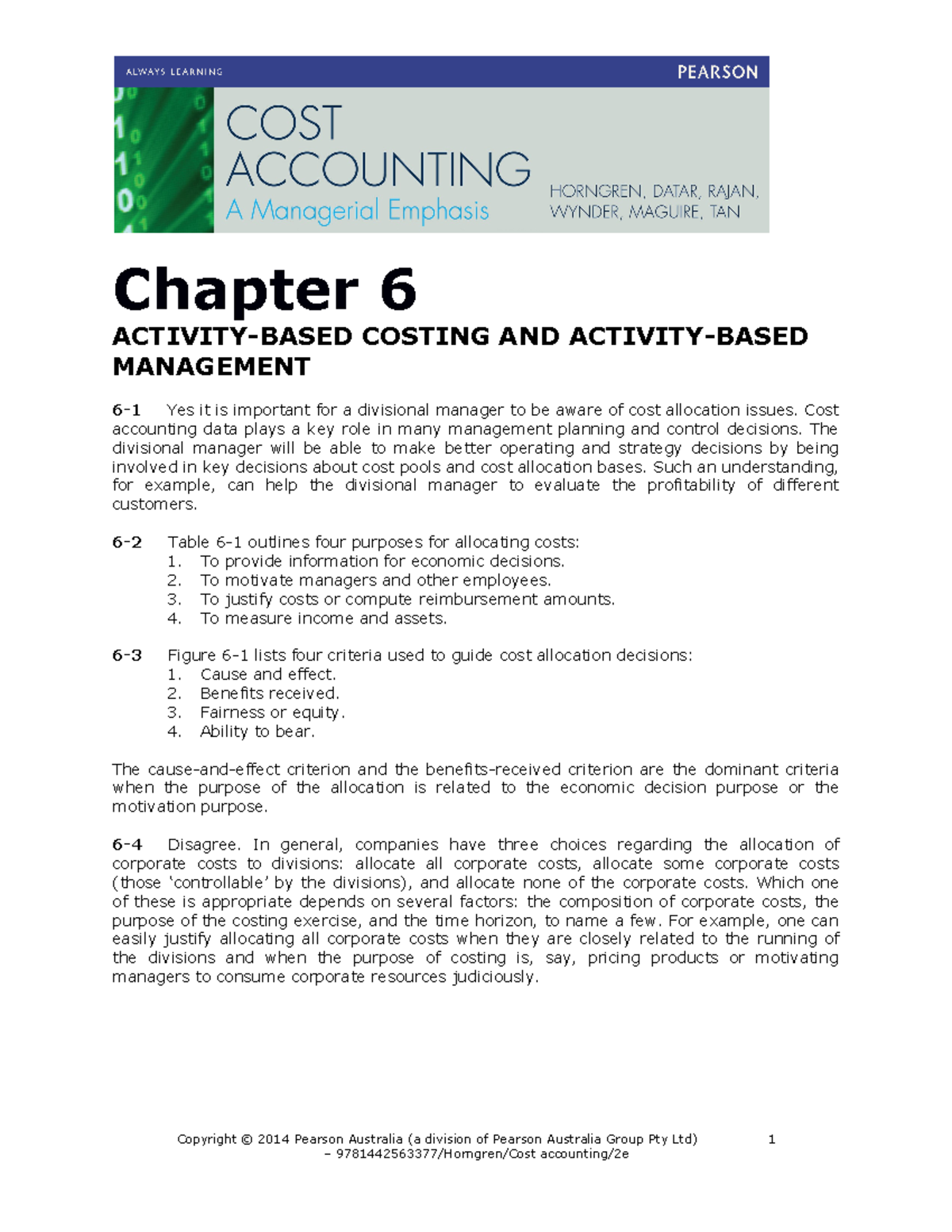 Chapter 6 - Activity-Based Costing & Management Tutorial Notes - Studocu