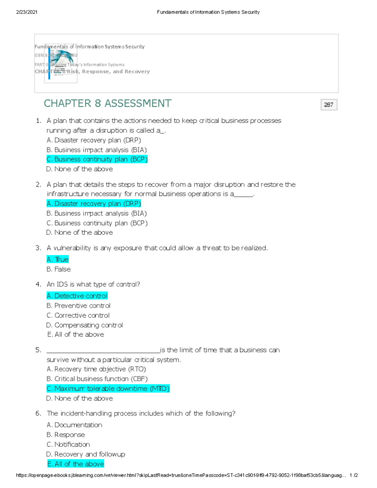 Chapter 8 Assesstment done - CHAPTER 8 ASSESSMENT A plan that contains ...