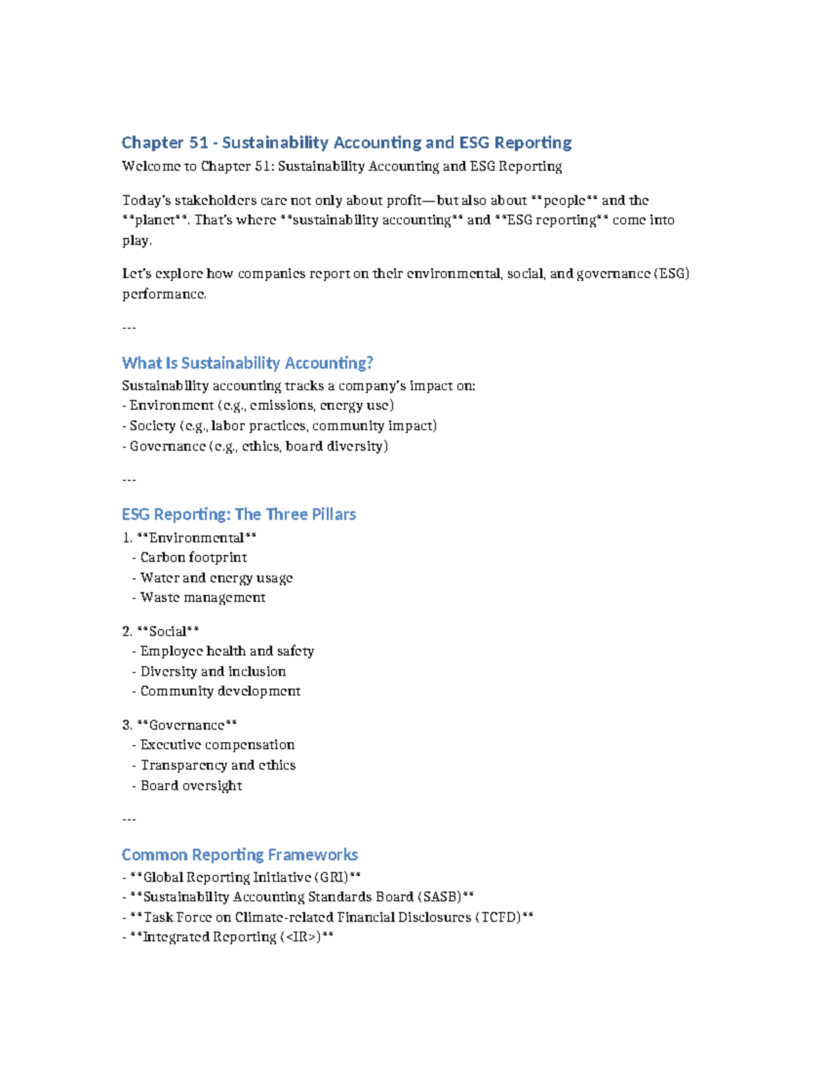 Chapter 51: Sustainability Accounting & ESG Reporting Insights - Studocu