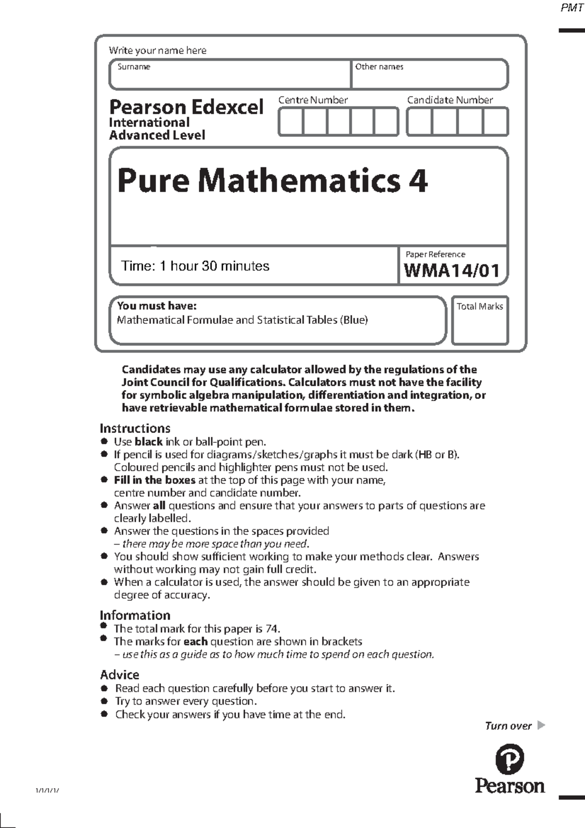 P4 Mock Exam 2 - Pure Mathematics 4 Practice Paper - Studocu