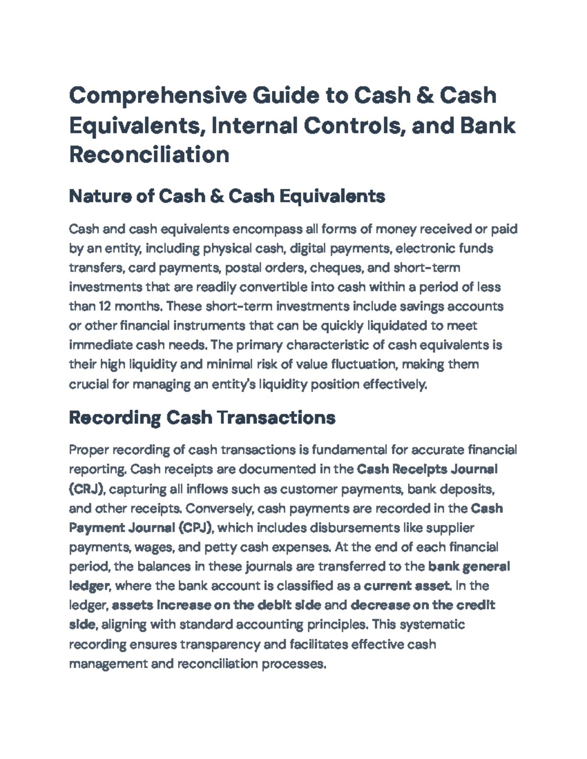 Comprehensive Guide to Cash Management, Internal Controls & Bank ...