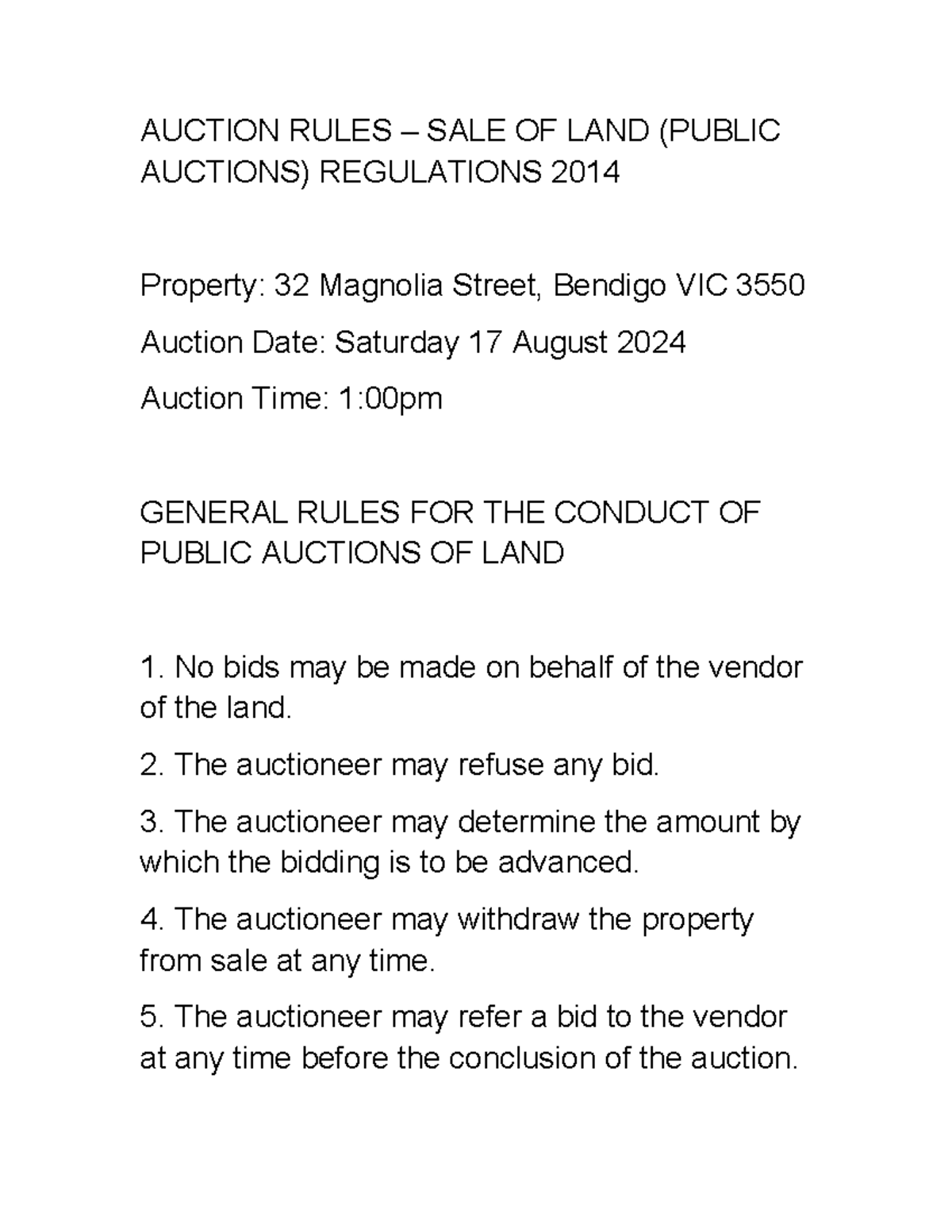 Auction Rules for 32 Magnolia St, Bendigo - Public Auction 2024 - Studocu
