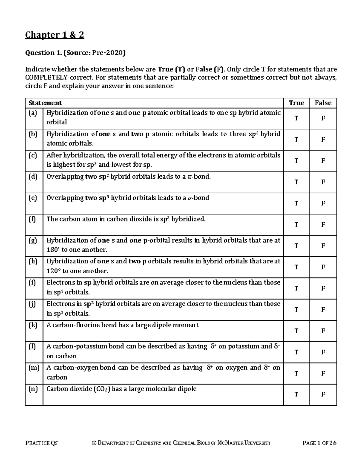 Chapter 1 & 2 - Practice Questions for CHEM 101 - Studocu