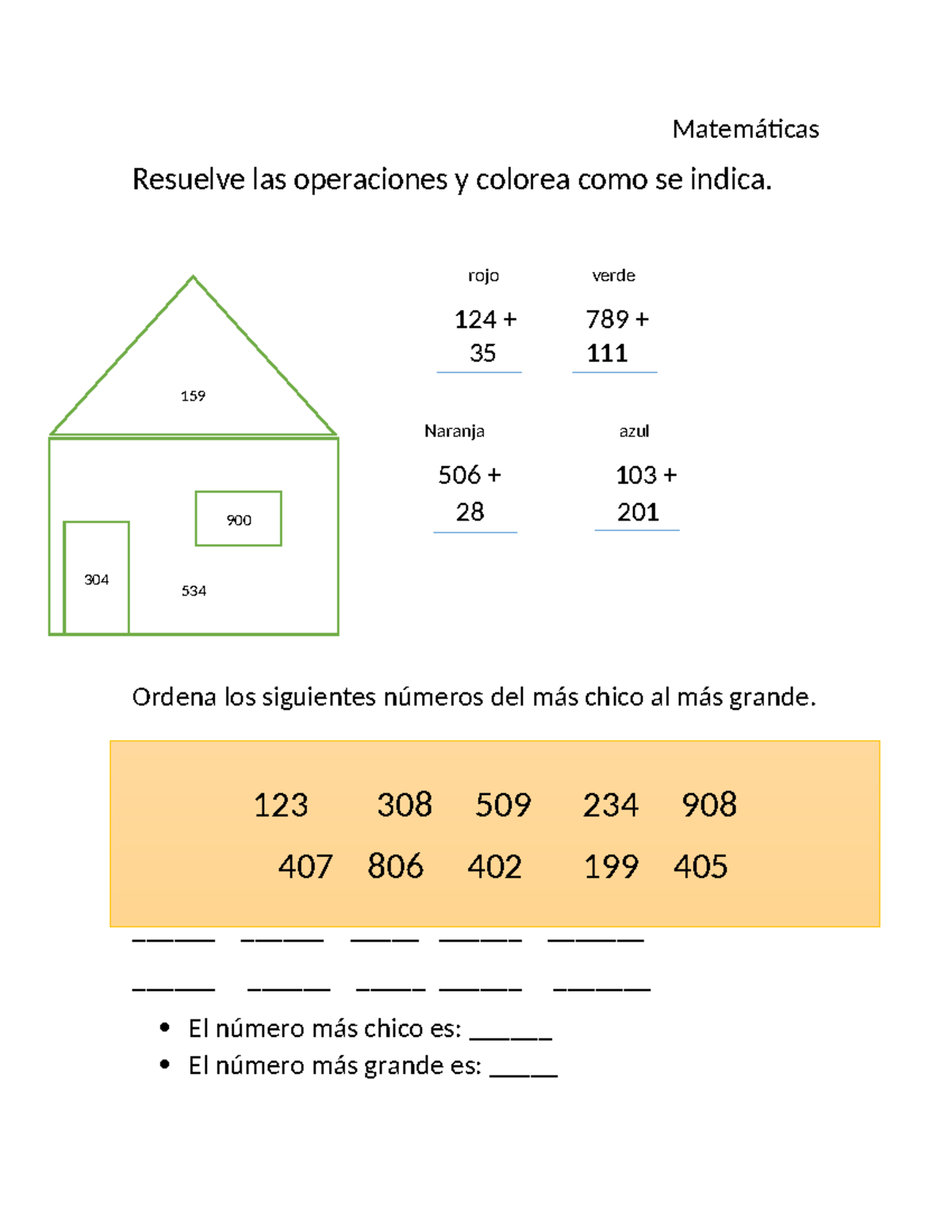 Matemáticas: Ejercicios de Operaciones y Ordenación - Studocu